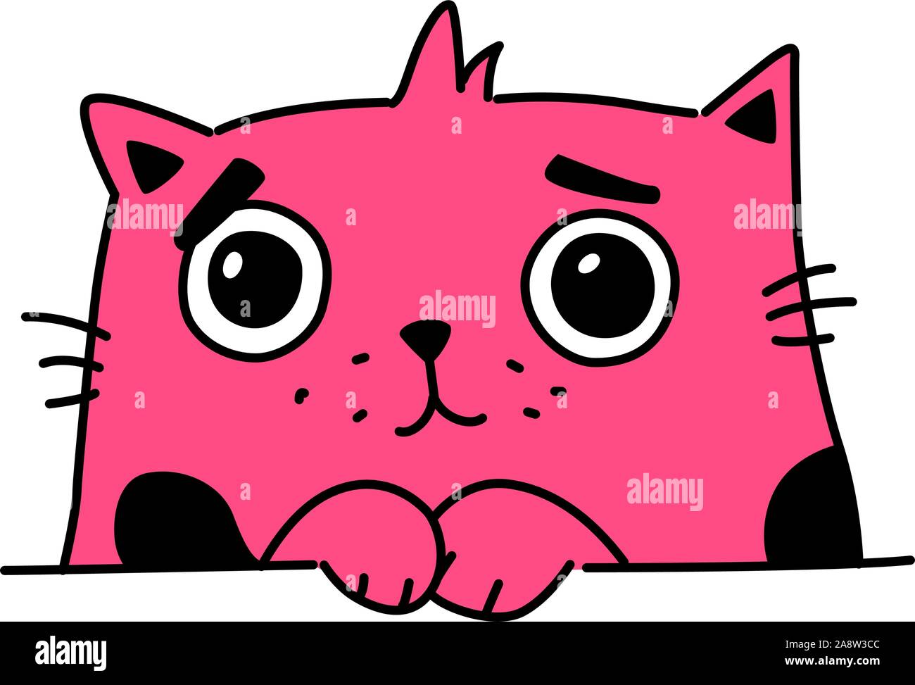 Illustration of a cute kitty. Vector. Pink cute cat. Flat kawaii style ...