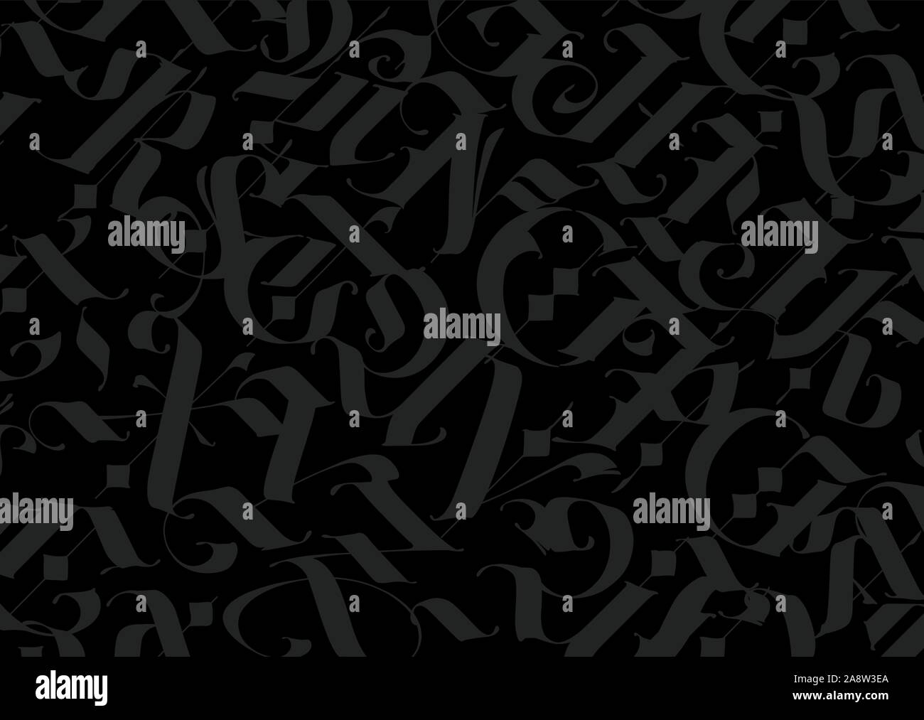 Black background with gray gothic letters. Vector. Gloomy pattern for ...