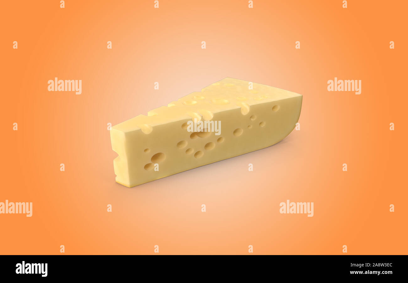 Swiss Cheese on shiny orange surface. High resolution scene designed ...