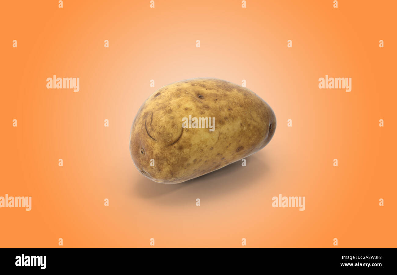 Potato on shiny orange surface. High resolution scene designed with ...