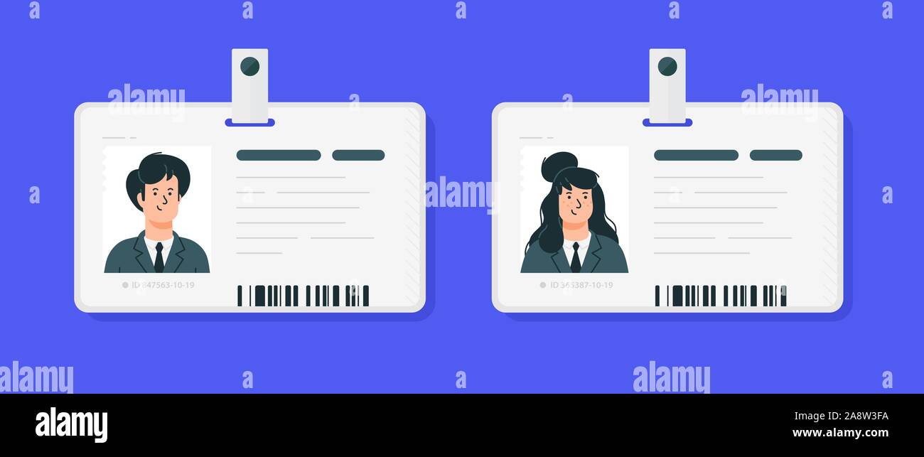 Plastic identification cards of a woman and a man. Vector. Car driver ...
