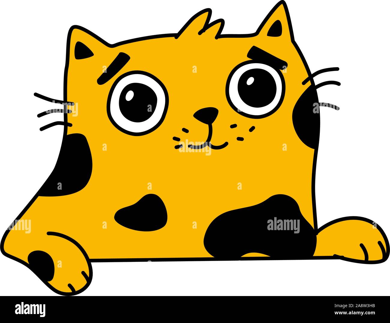 Illustration of a cute kitty. Vector. Yellow cute cat. Flat kawaii ...