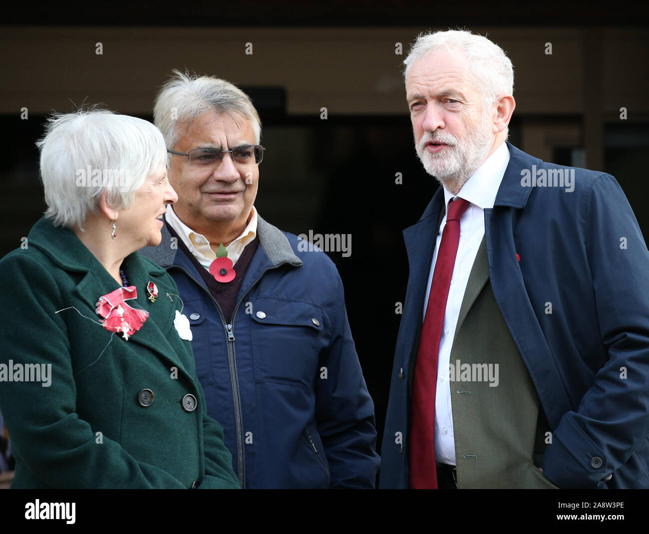 Labour Party leader Jeremy Corbyn talks to guests outside Islington ...