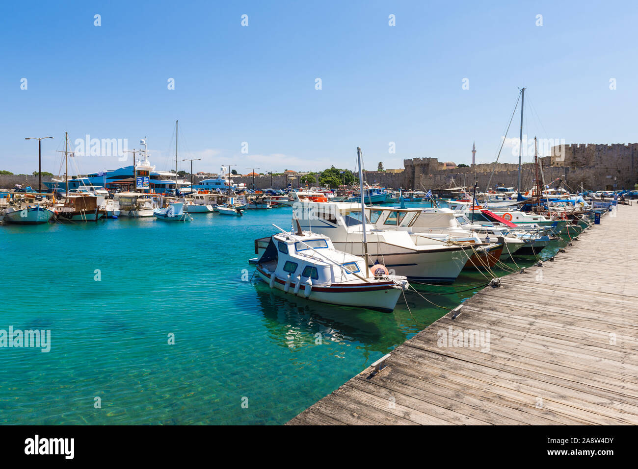 Rhodes, Greece - May 13, 2018: Boats in Mandraki port of Rhodes Stock ...