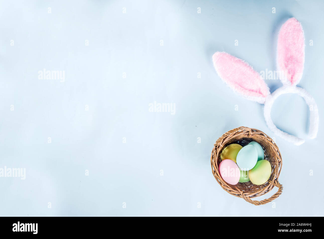 Easter background concept. Blue background with decorative children`s ...
