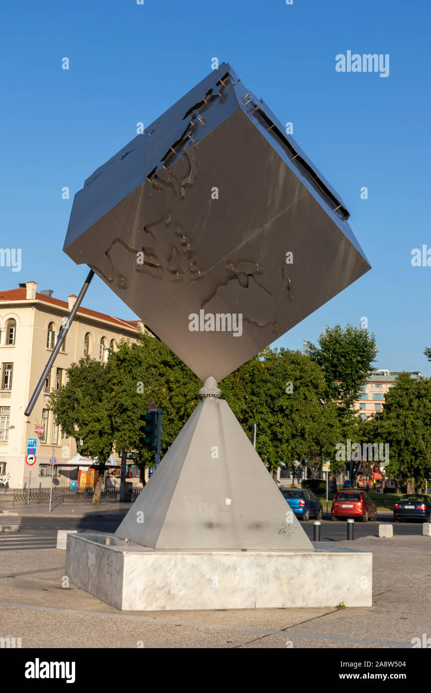 THESSALONIKI, GREECE - SEPTEMBER 22, 2019: World cube sculpture in ...