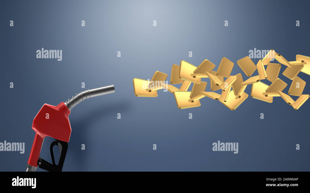 Gold Ingot Bars are coming out from a red gas nozzle. High resolution ...
