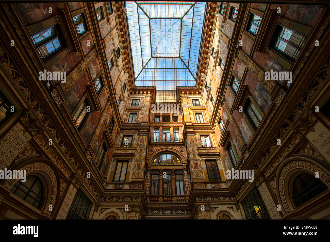 Nice architecture in Rome painted walls Galleria Sciarra Stock Photo ...
