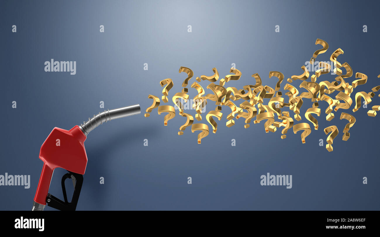 Question Mark Symbols are coming out from a red gas nozzle. High ...
