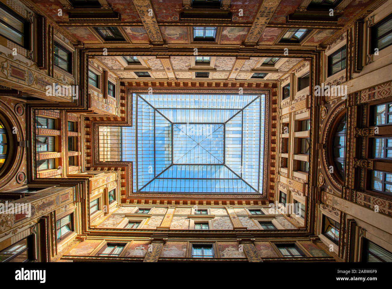 Nice architecture in Rome painted walls Galleria Sciarra Stock Photo ...