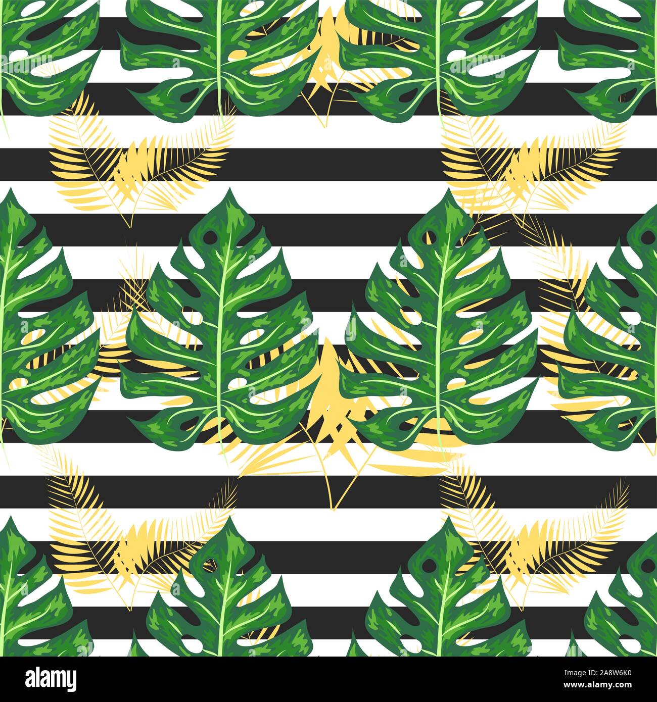 Monstera Pattern. Summer Design for Swimwear. Exotic Palm Greenery ...