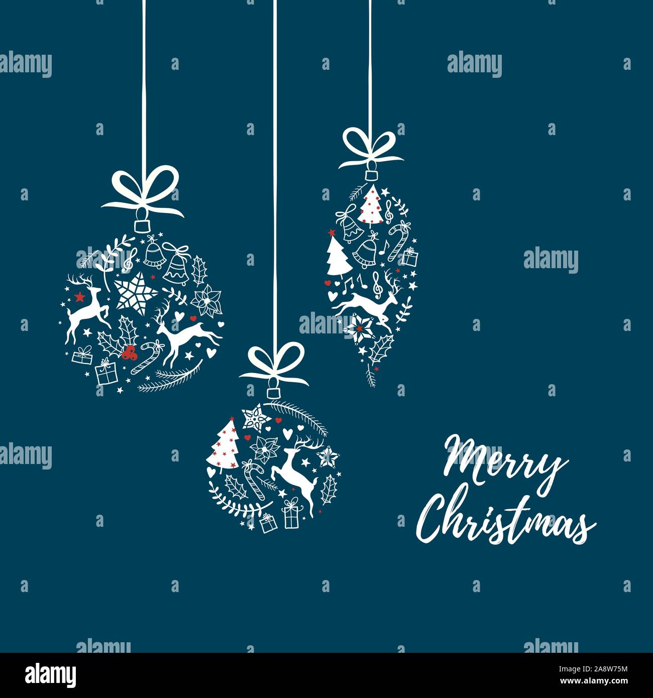 Hand drawn christmas doodles in bauble shape - template for christmas ...