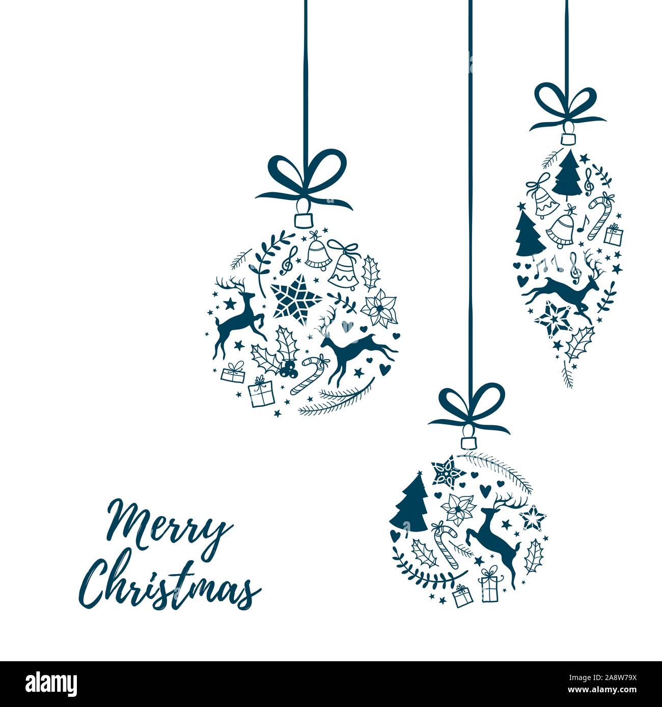 Hand drawn christmas doodles in bauble shape - template for christmas ...