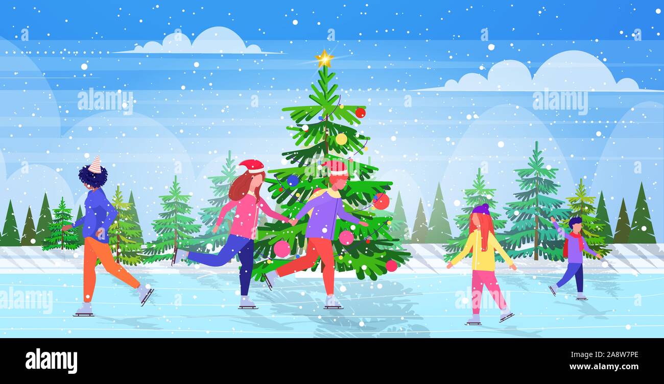 people skating on frozen lake ice rink winter sport activity recreation ...
