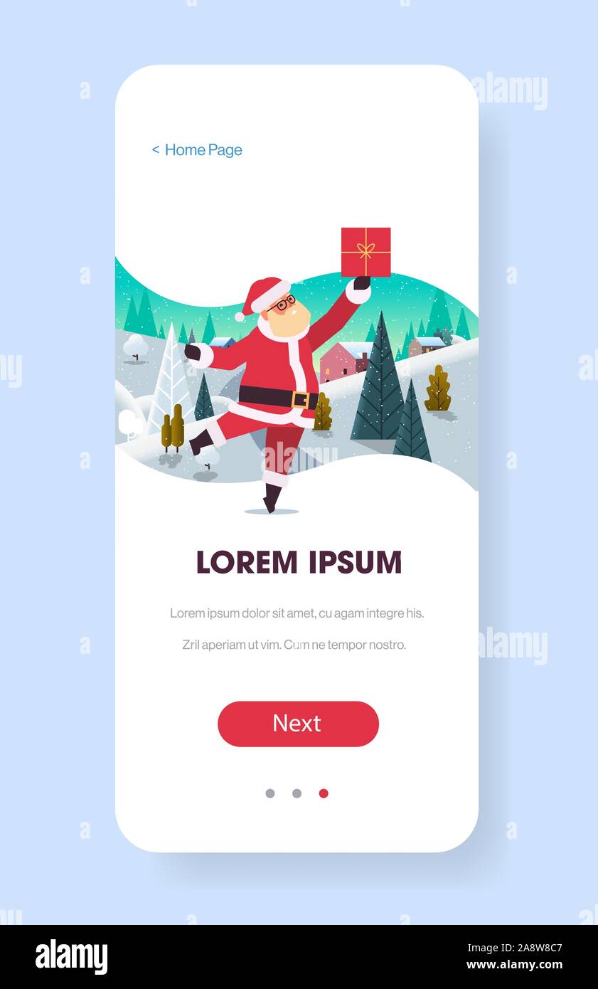 santa claus holding gift present box merry christmas happy new year ...