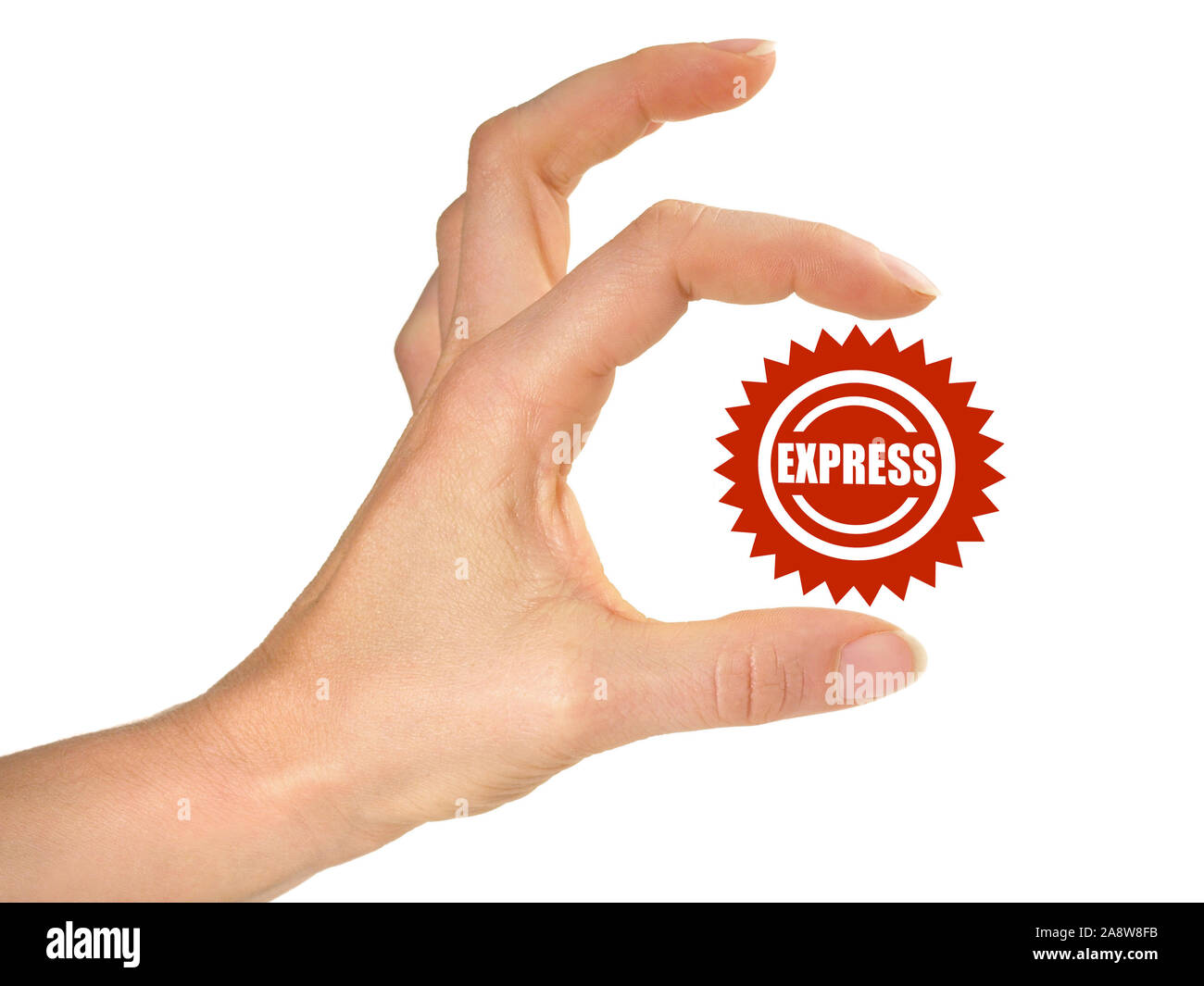 Woman Hand with Express Symbol - White Background Stock Photo - Alamy