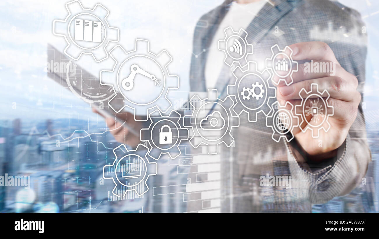 Technology innovation and process automation. Smart industry 4.0 Stock ...