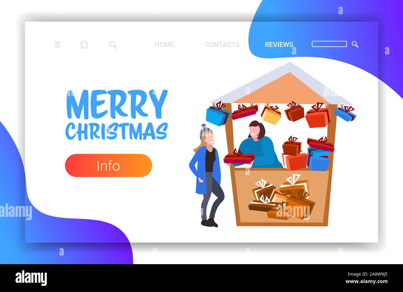 woman buying present box in gifts stall with female seller christmas ...