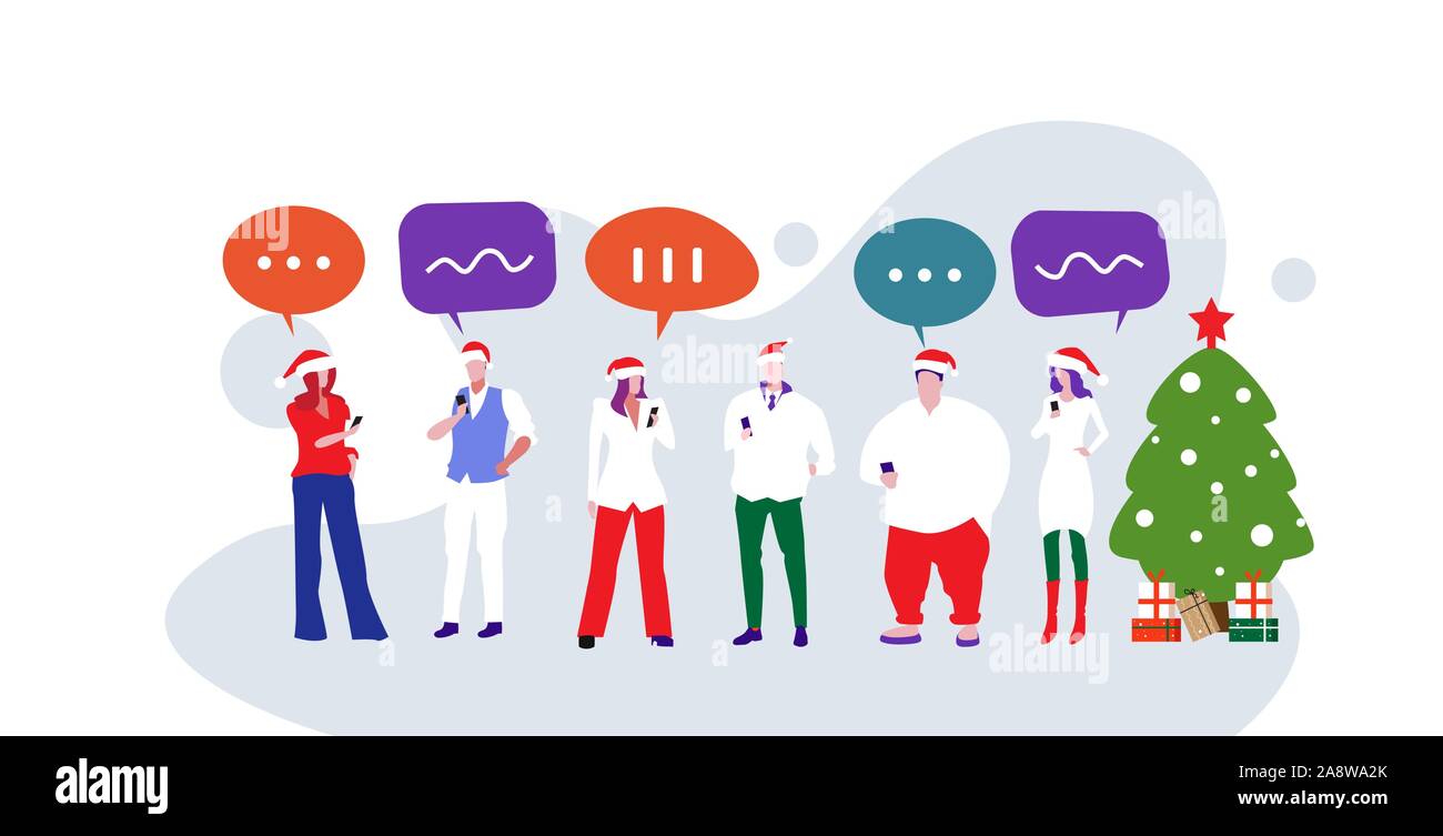 businesspeople using smartphones chat bubble social media communication ...