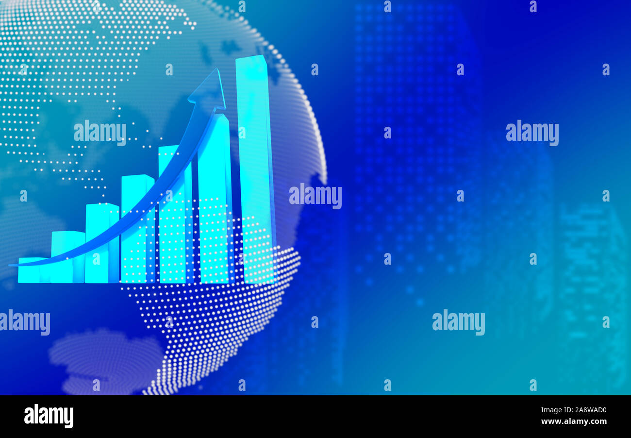 3D global economy scene with finance charts. Realistic high resolution ...