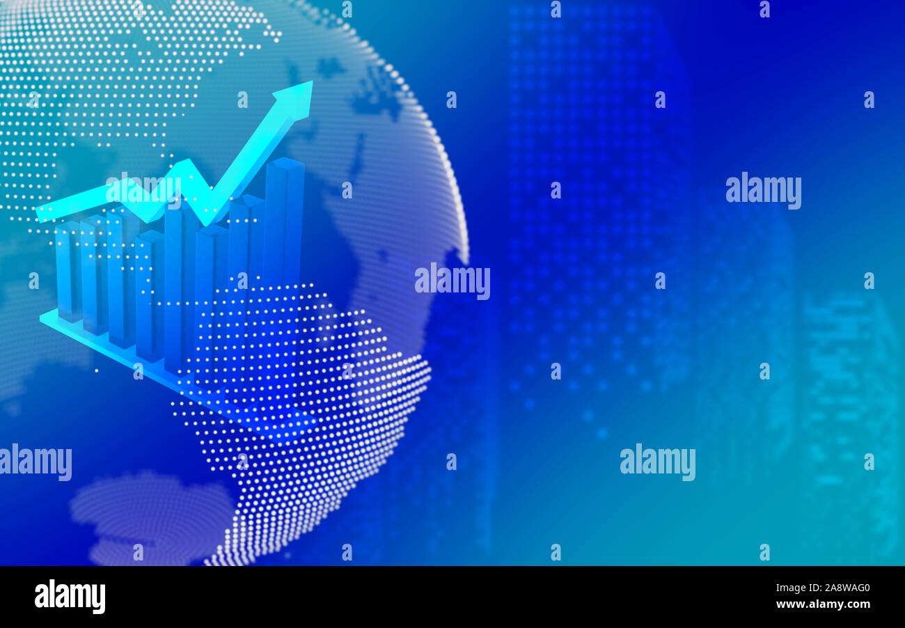 3D global economy scene with finance charts. Realistic high resolution ...