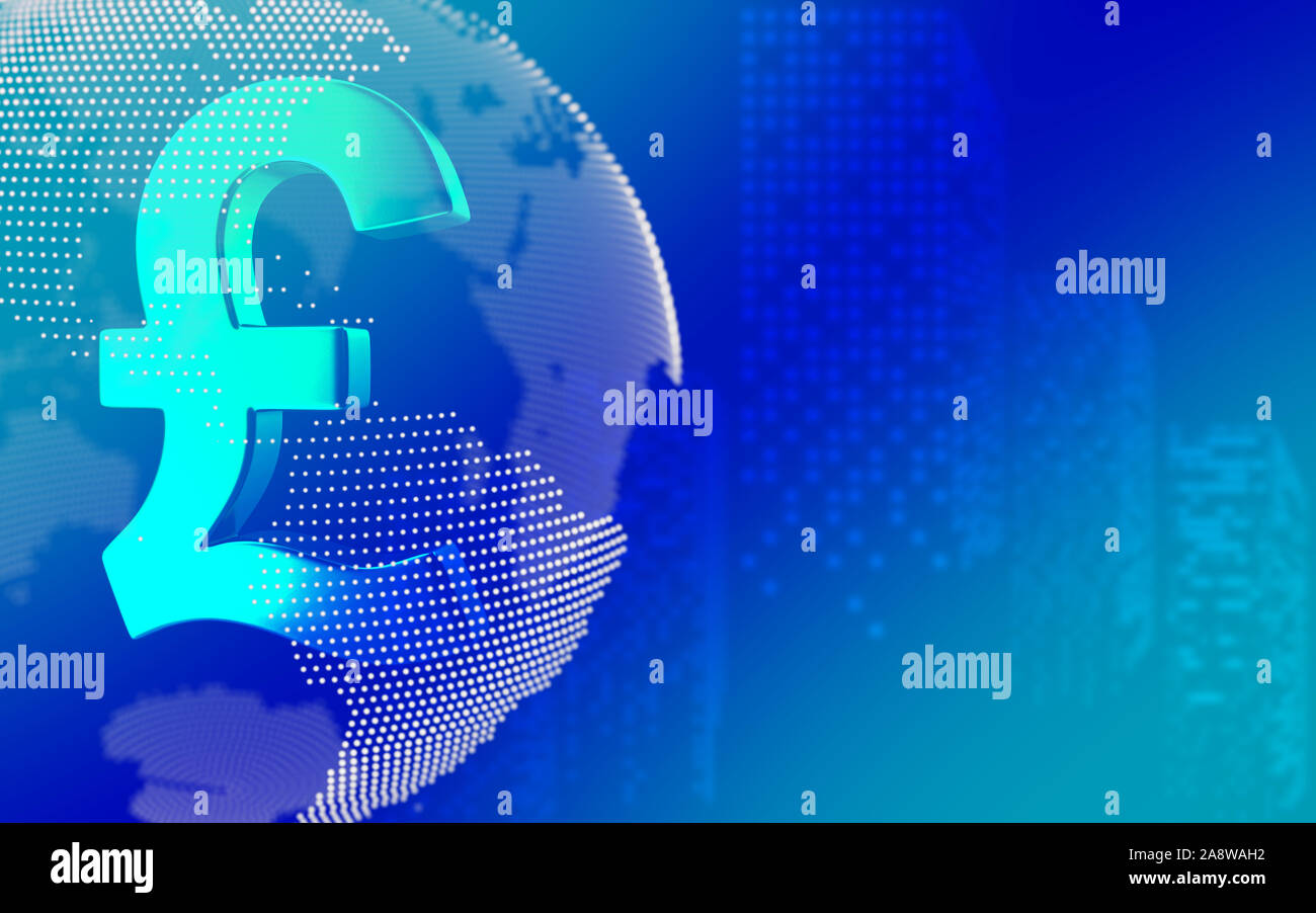 3D global economy scene with English Pound symbol. Realistic high ...