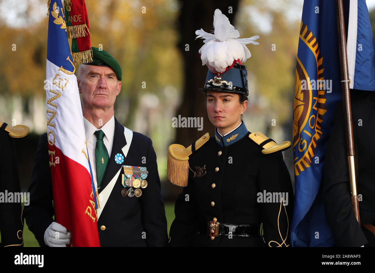 A flagbearer and a cadet from the Ecole speciale militaire de Saint-Cyr ...