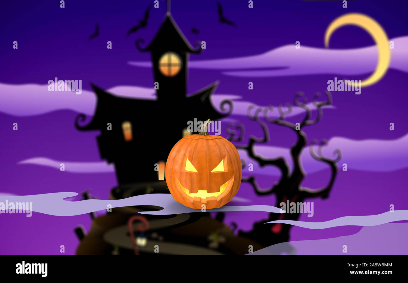 Funny and spooky 3d and cartoon scene for Hallowen with copy space for ...