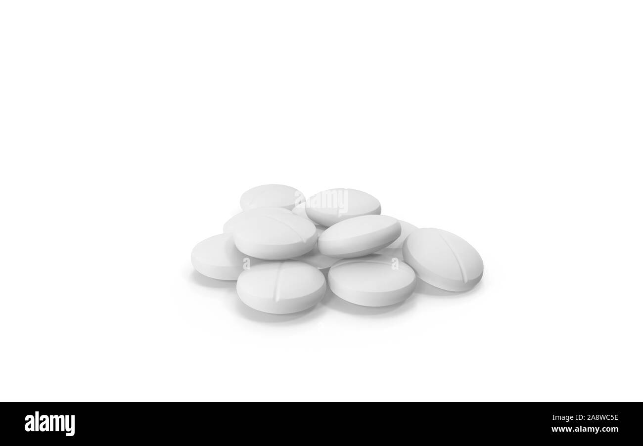 3D Pills Spilled against white background with real drop shadow to ...