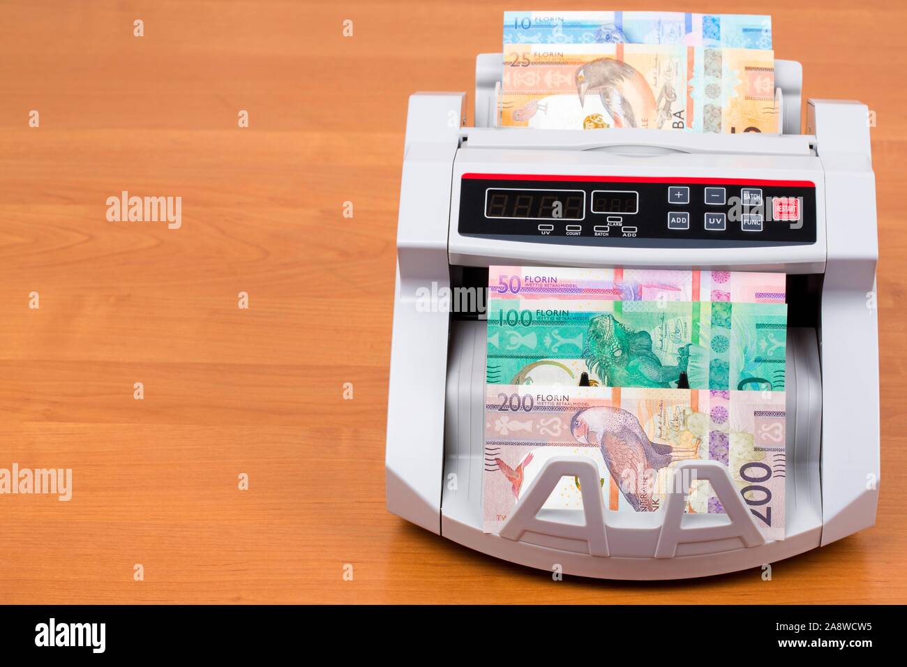 Aruban money - Florin in the counting machine Stock Photo - Alamy
