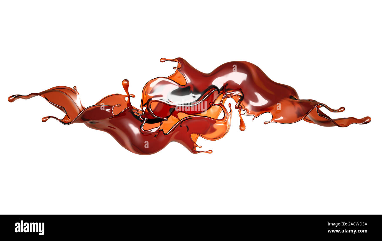 A splash of a transparent brown liquid. 3d rendering 3d illustration ...