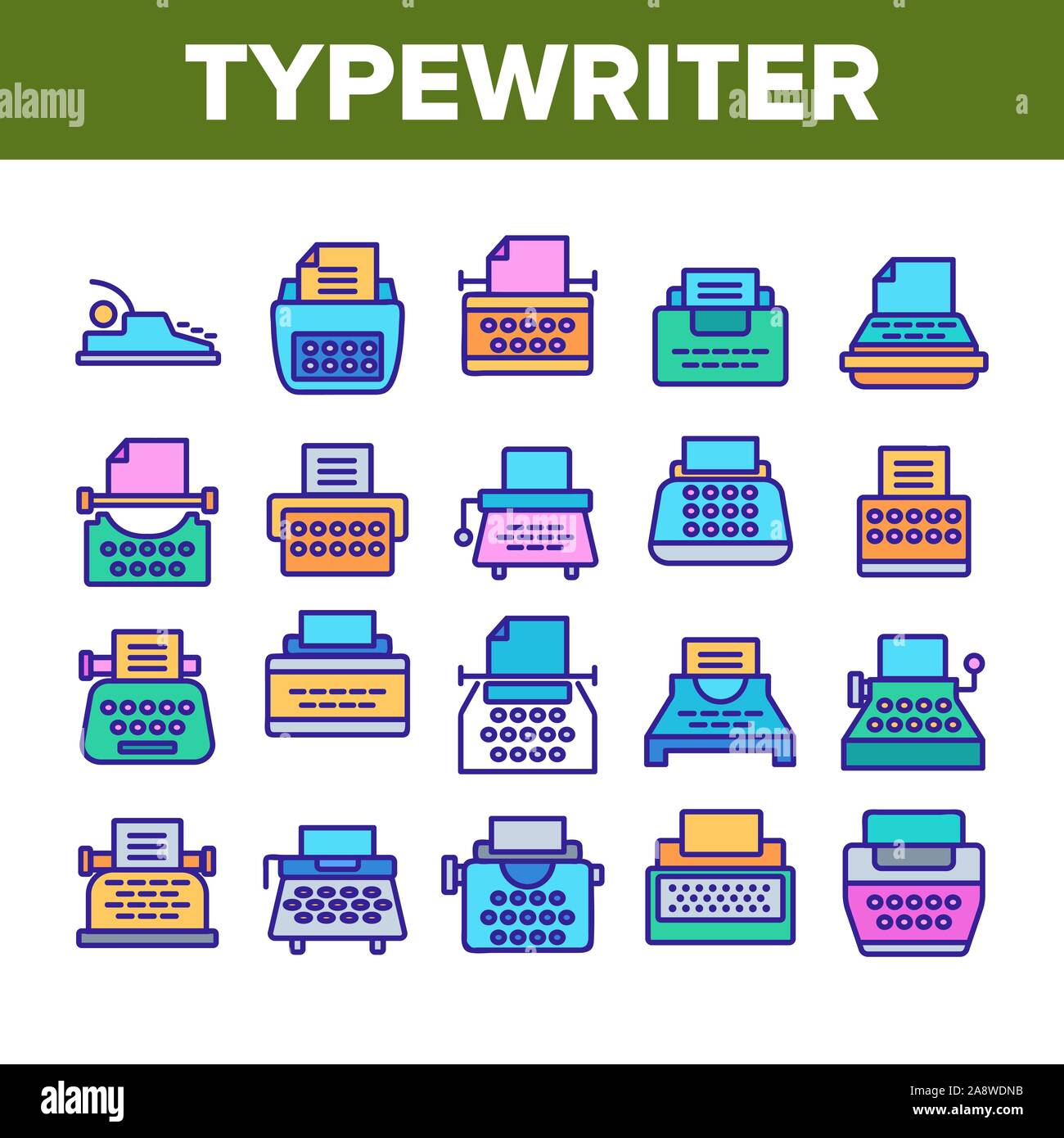 Typewriter Collection Elements Icons Set Vector Stock Vector Image ...