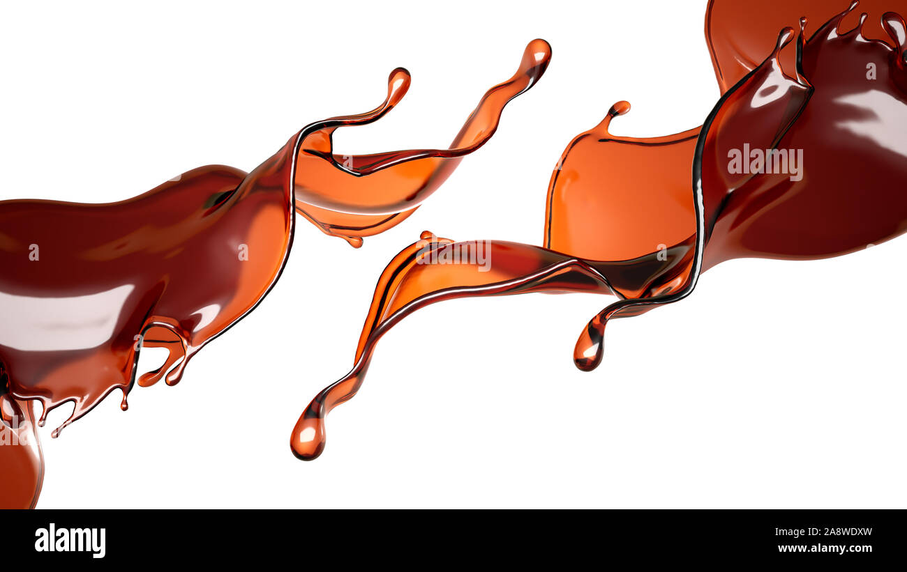 A splash of a transparent brown liquid. 3d rendering 3d illustration ...