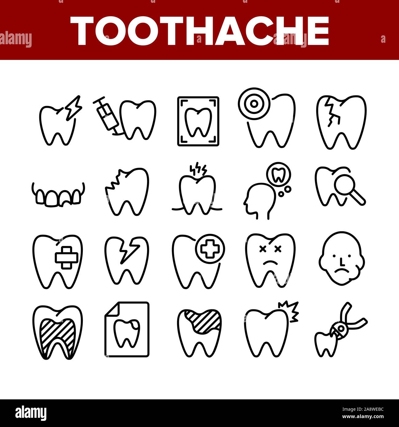 Toothache Collection Elements Icons Set Vector Stock Vector Image & Art ...