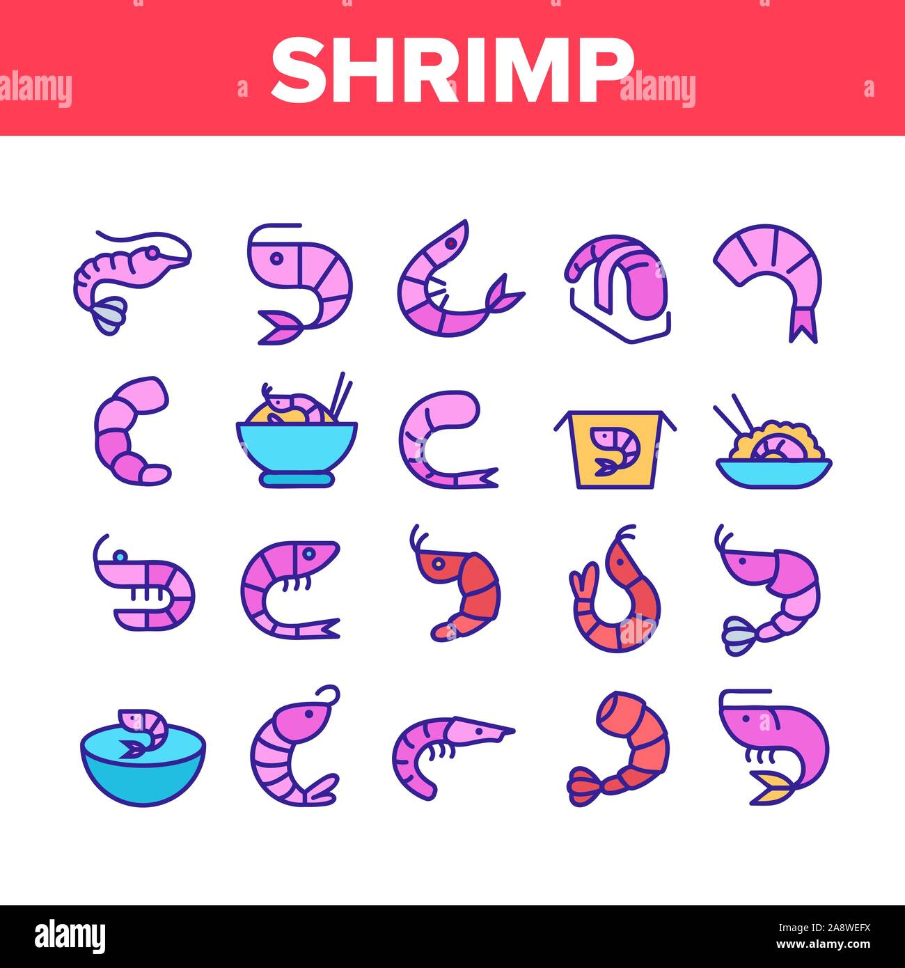 Shrimp Food Collection Elements Icons Set Vector Stock Vector Image ...