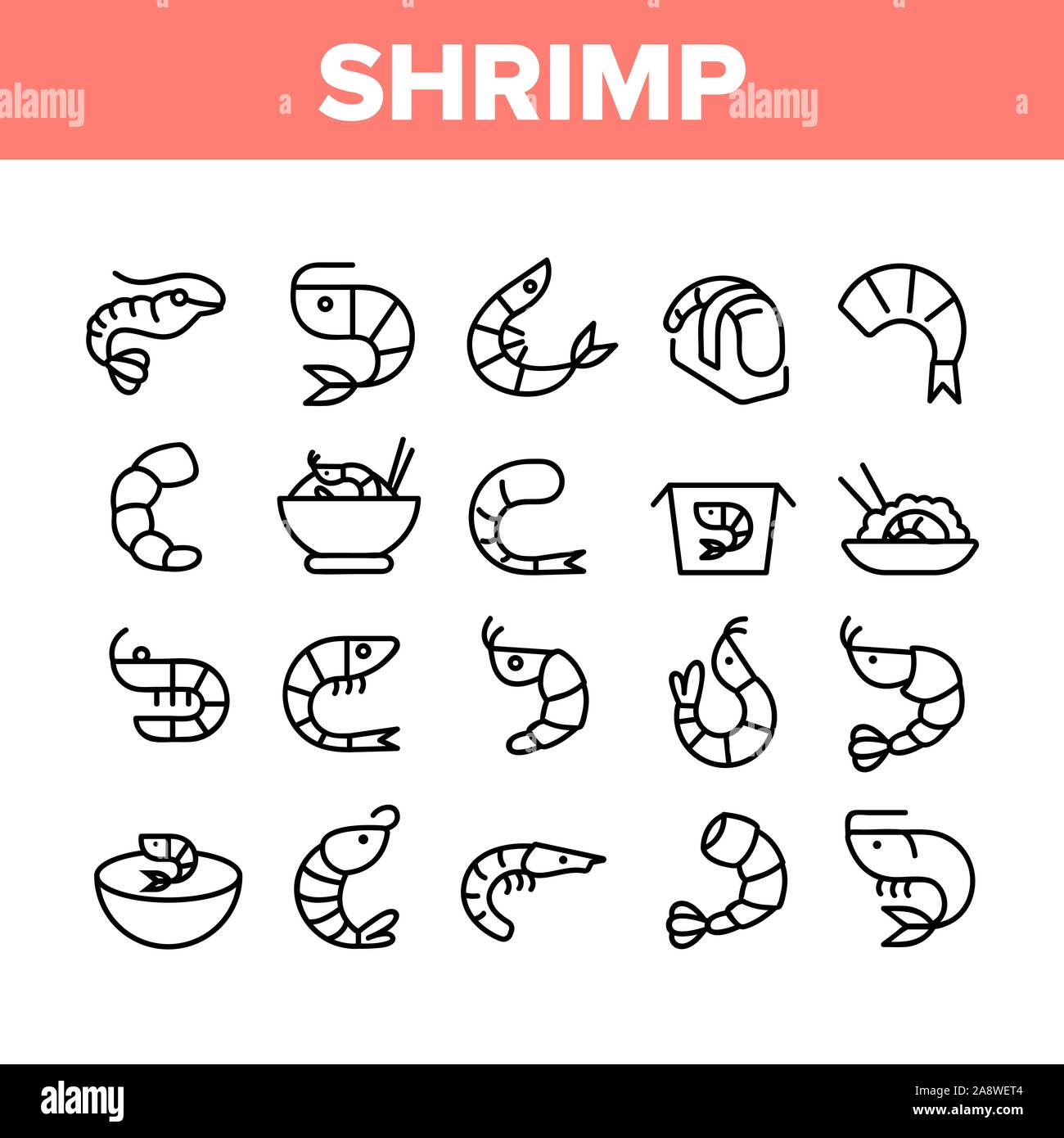Shrimp Food Collection Elements Icons Set Vector Stock Vector Image ...