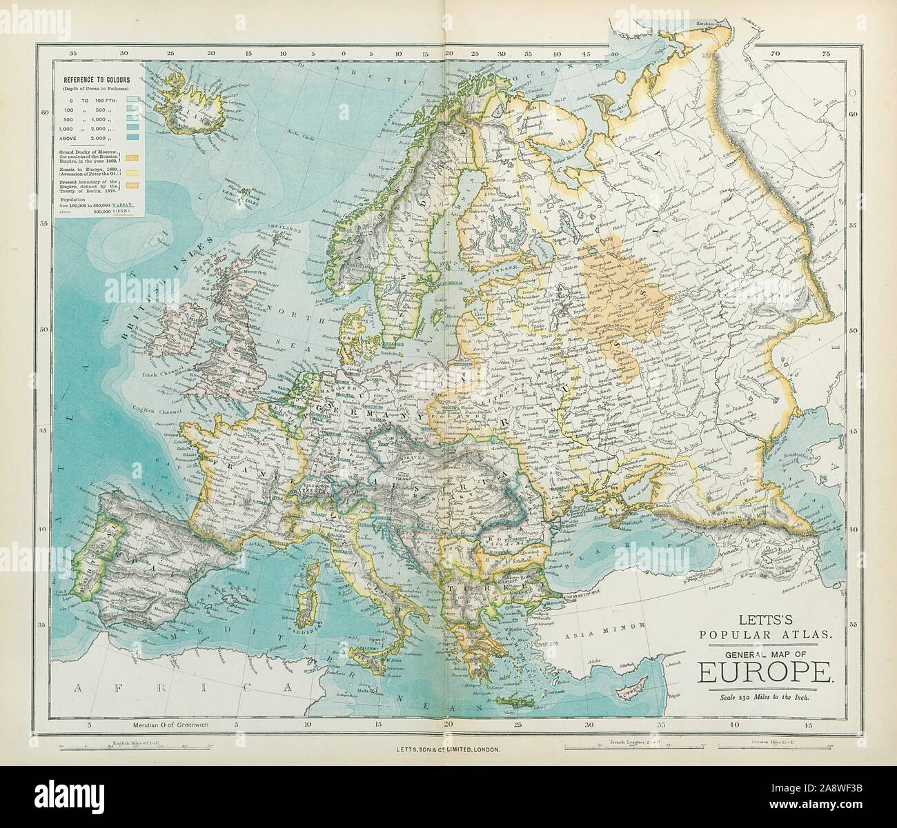 EUROPE Political map with Russian borders in 1462, 1689 & 1878. LETTS ...