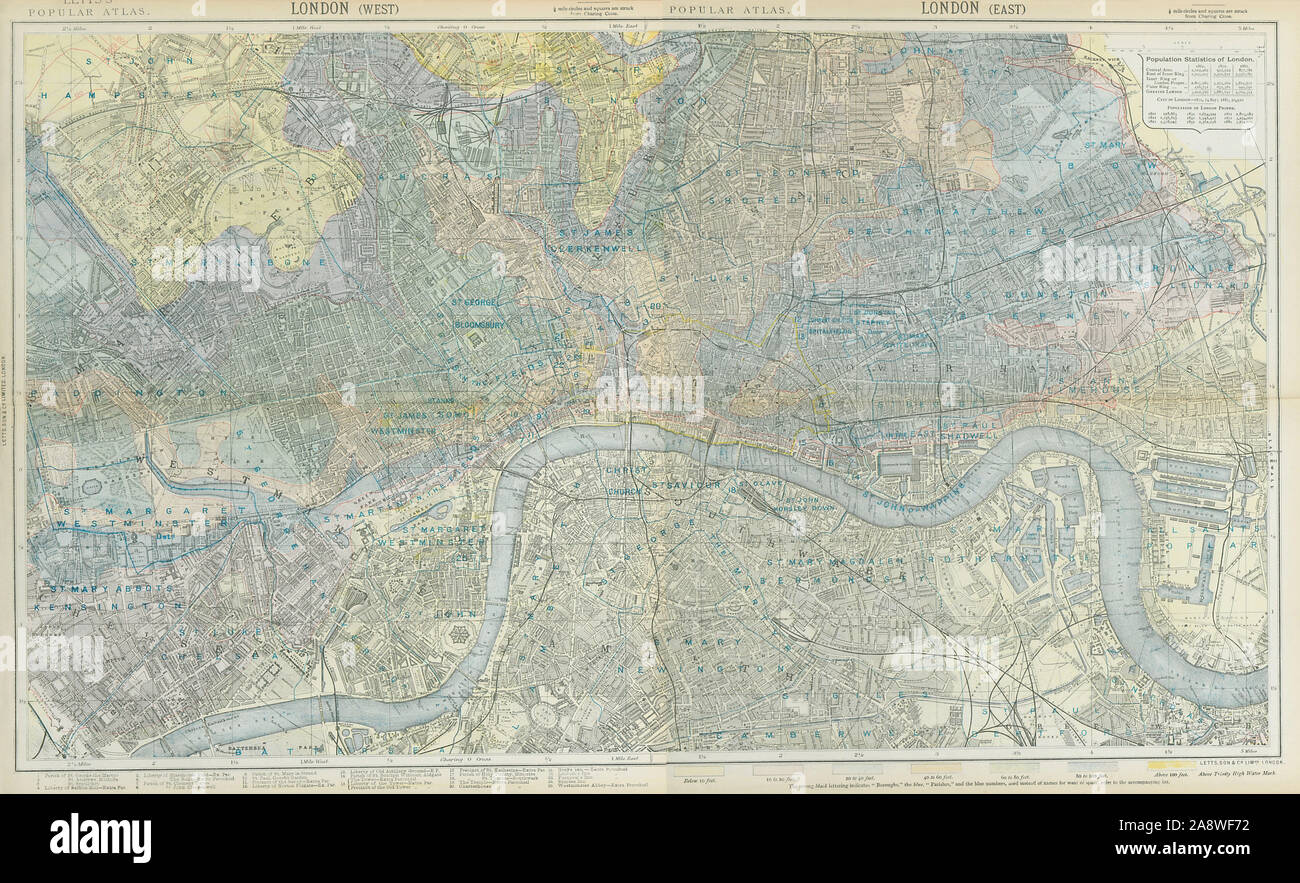 LONDON town city plan. Underground railways parishes relief. LETTS 1883 ...