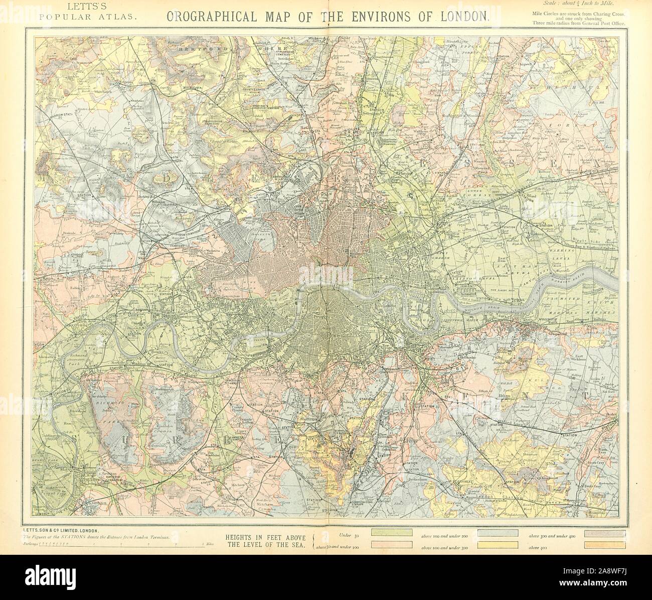 Orographical map of the Environs of London. Relief elevation. LETTS ...