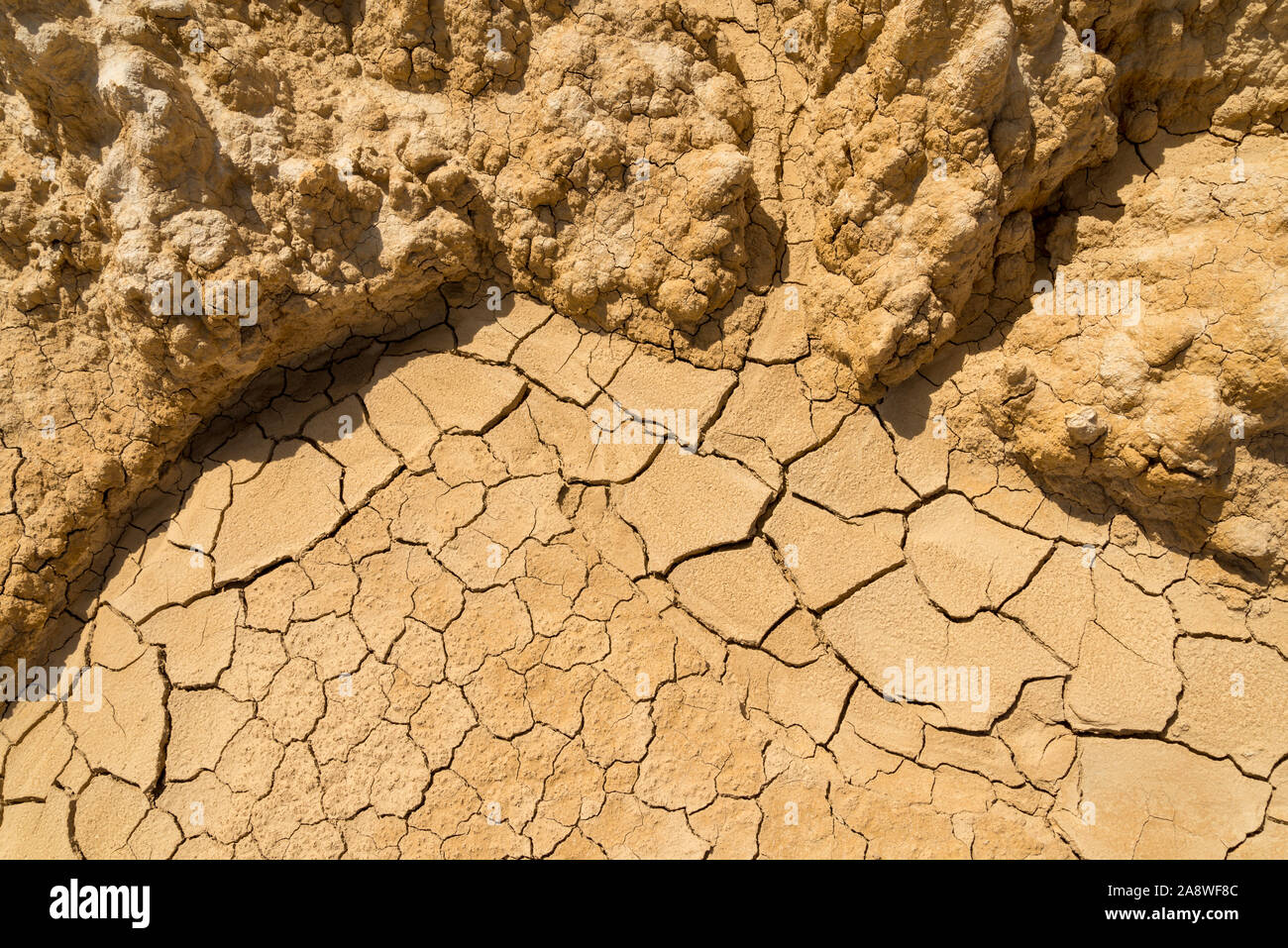 Clay sandy earth parched and cracked Stock Photo - Alamy