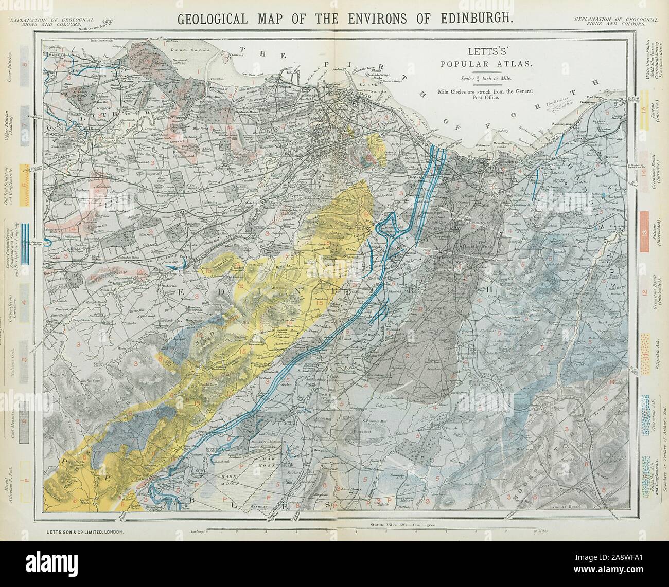 Geological map of the Environs of Edinburgh. Scotland. LETTS 1883 old ...