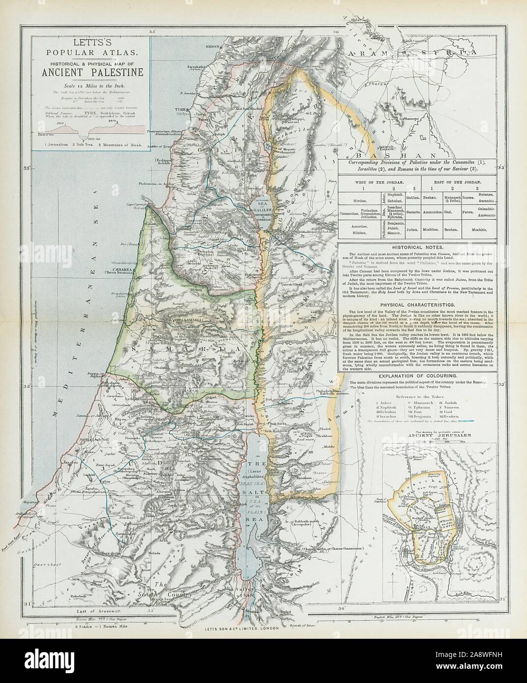 ANCIENT PALESTINE Samaria Galilee Pera Judaea. Ancient Jerusalem. LETTS ...