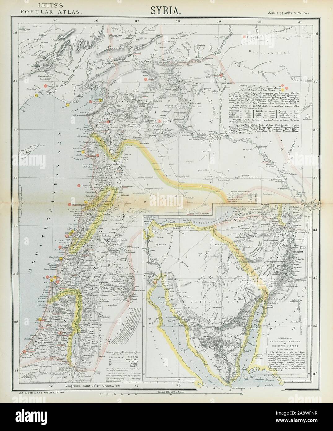 LEVANT. Syria Palestine Lebanon. Lighthouses. Inset Sinai Negev. LETTS ...