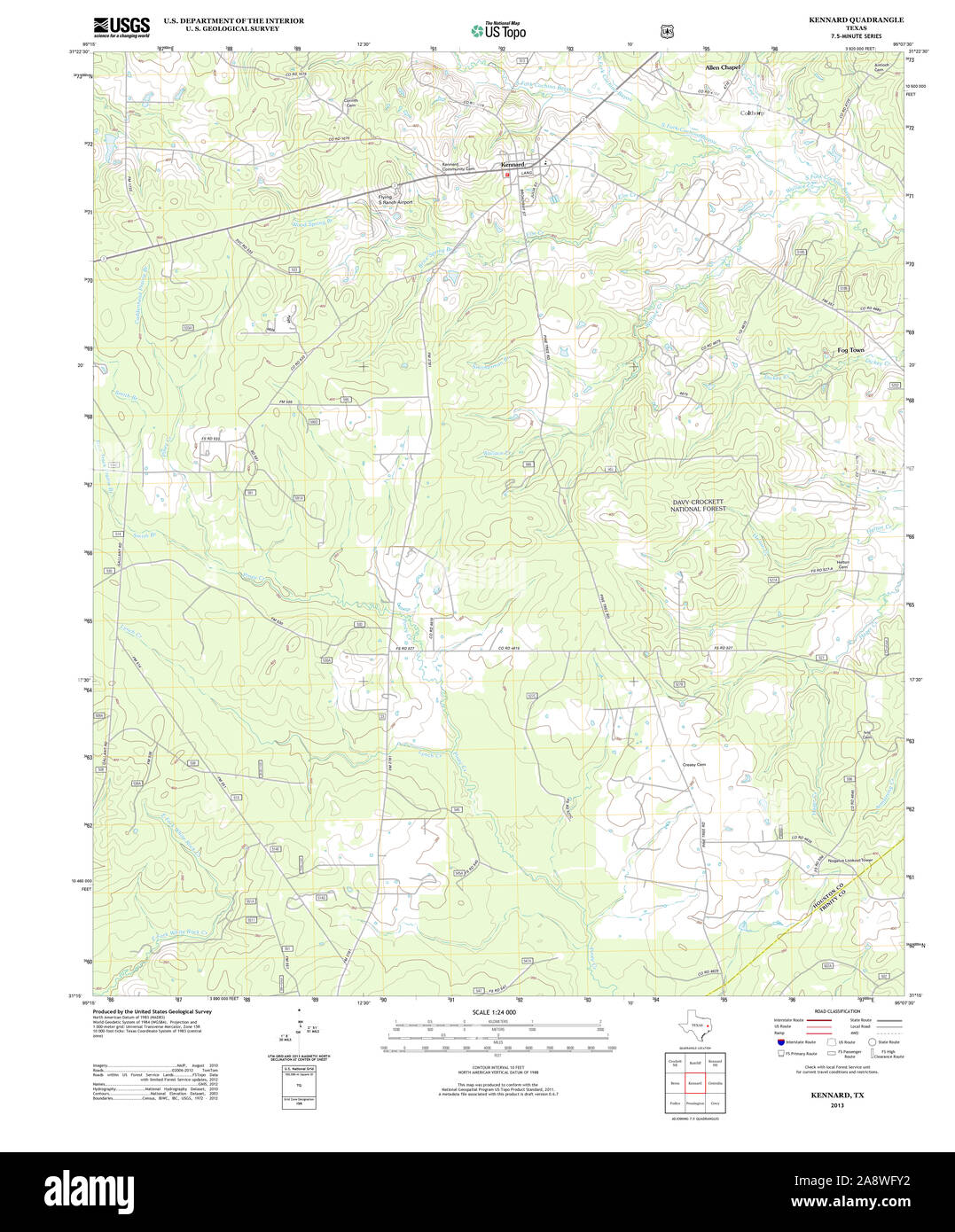 USGS TOPO Map Texas TX Kennard 20130116 TM Restoration Stock Photo - Alamy