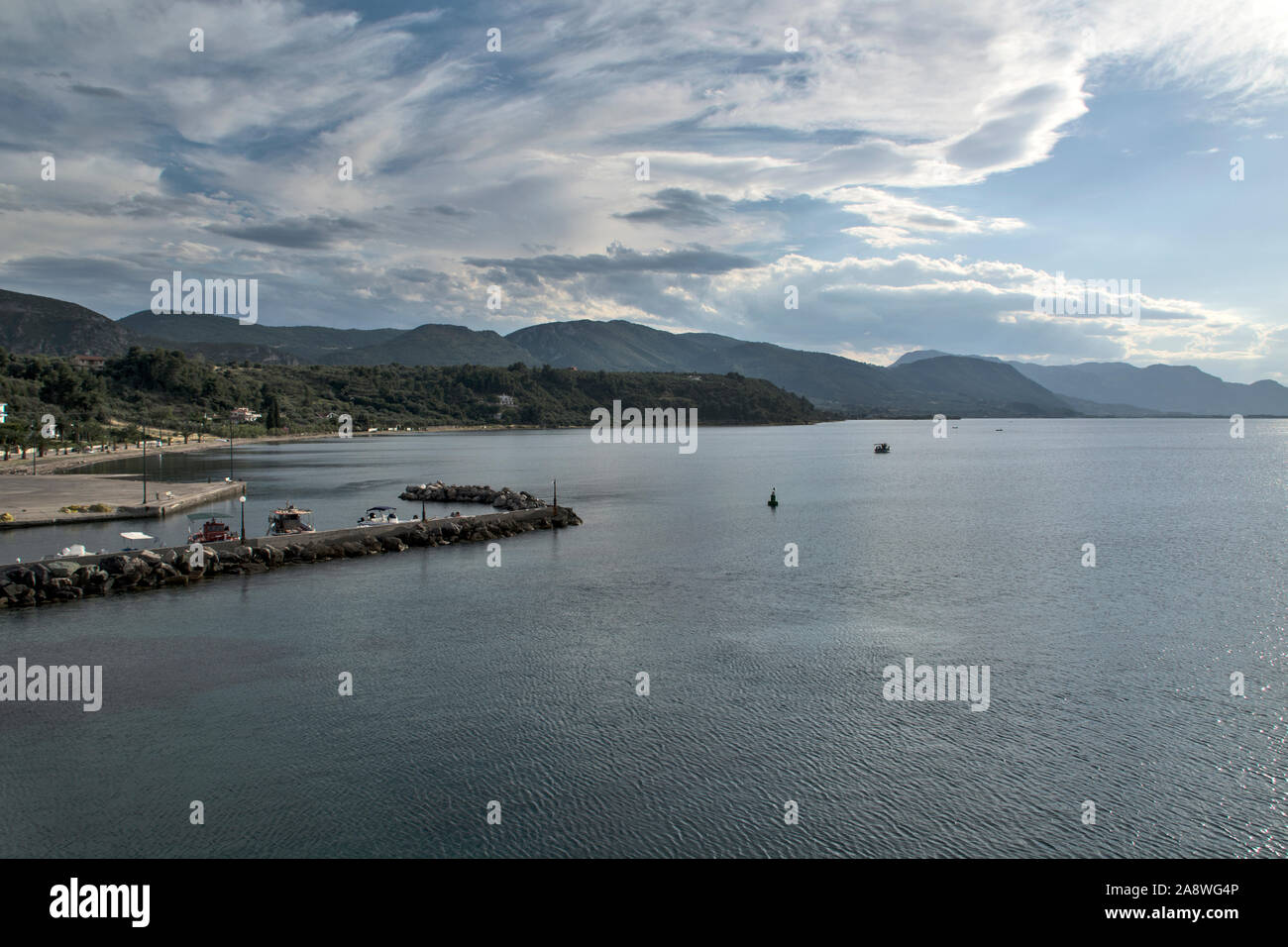Arkitsa, Greece, Jun 04, 2016.View of the coast and port from a ship ...