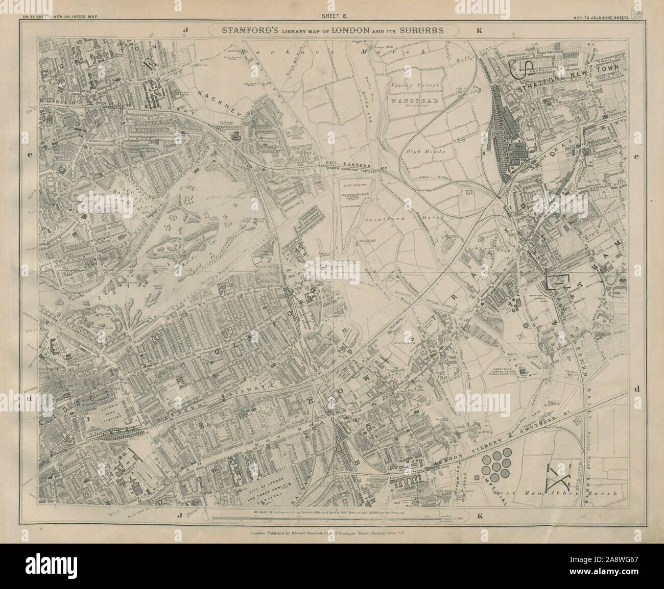 Stanford Library map of London Sheet 8 Hackney Wick Bow Stratford West ...
