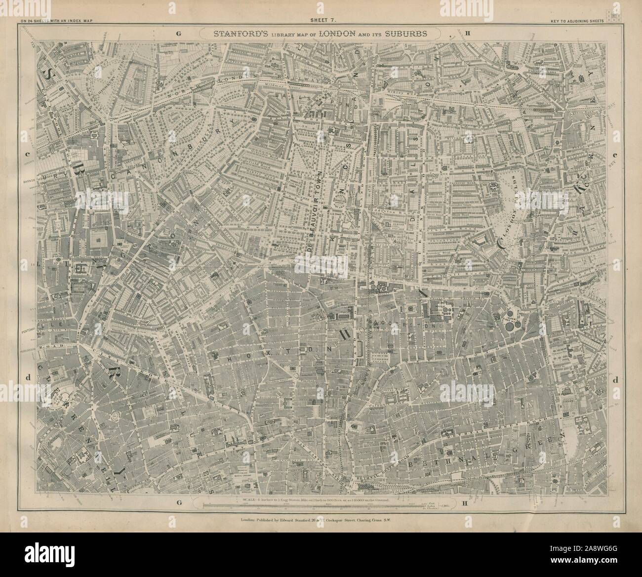 Stanford Library map of London Sheet 7 Hoxton Dalston Hackney Bethnal ...