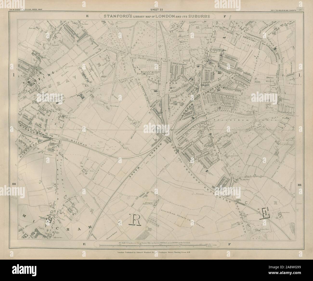 Stanford Library map of London Sheet 22 Tooting Streatham Norbury ...