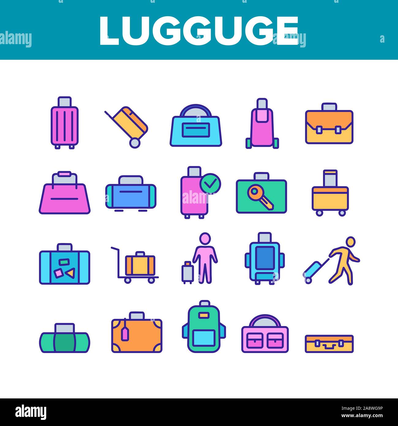 Luggage And Baggage Collection Icons Set Vector Stock Vector Image ...