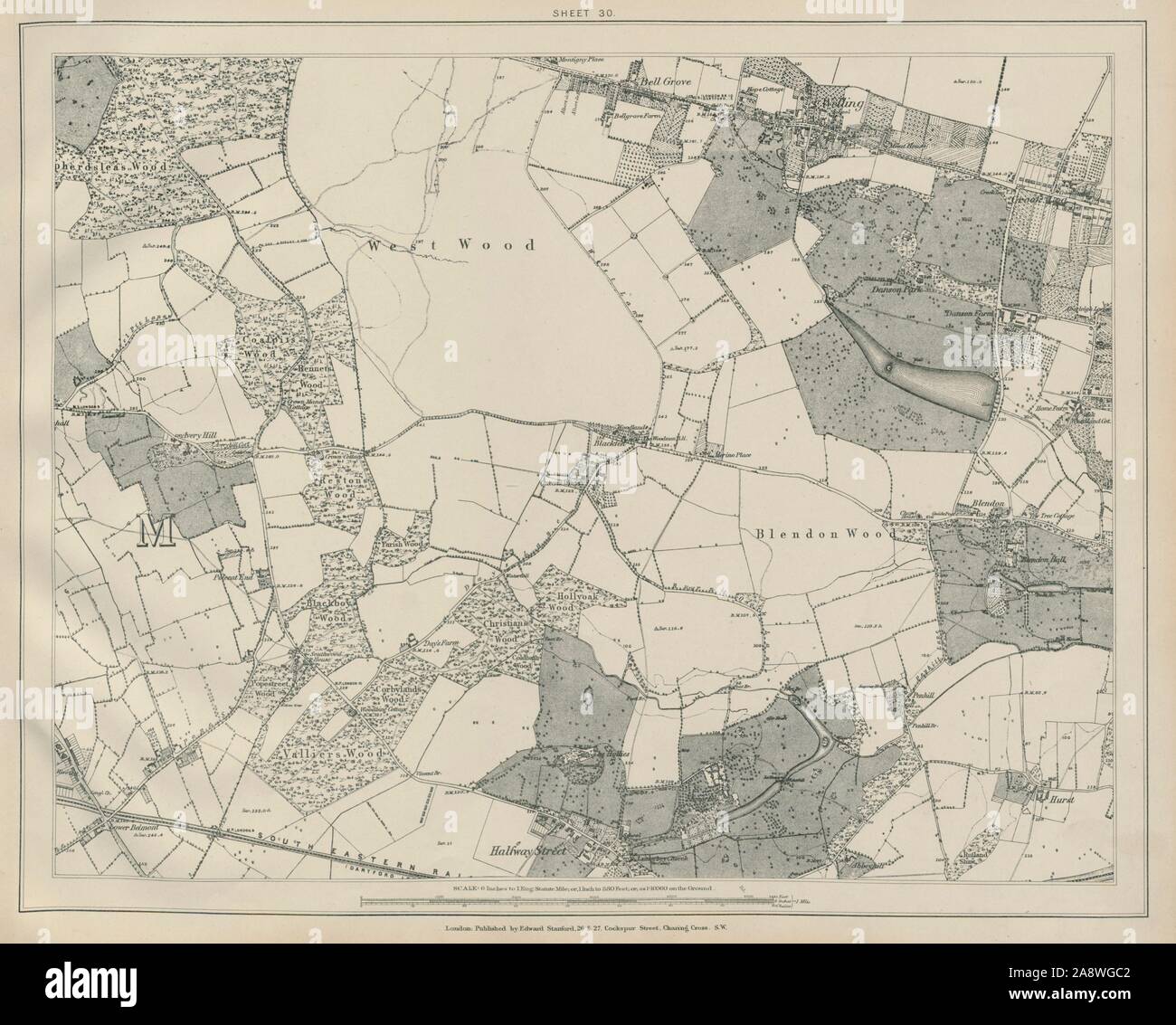 Stanford Library map of London Sheet 30 West Wood Blendon Wood Blackfen ...